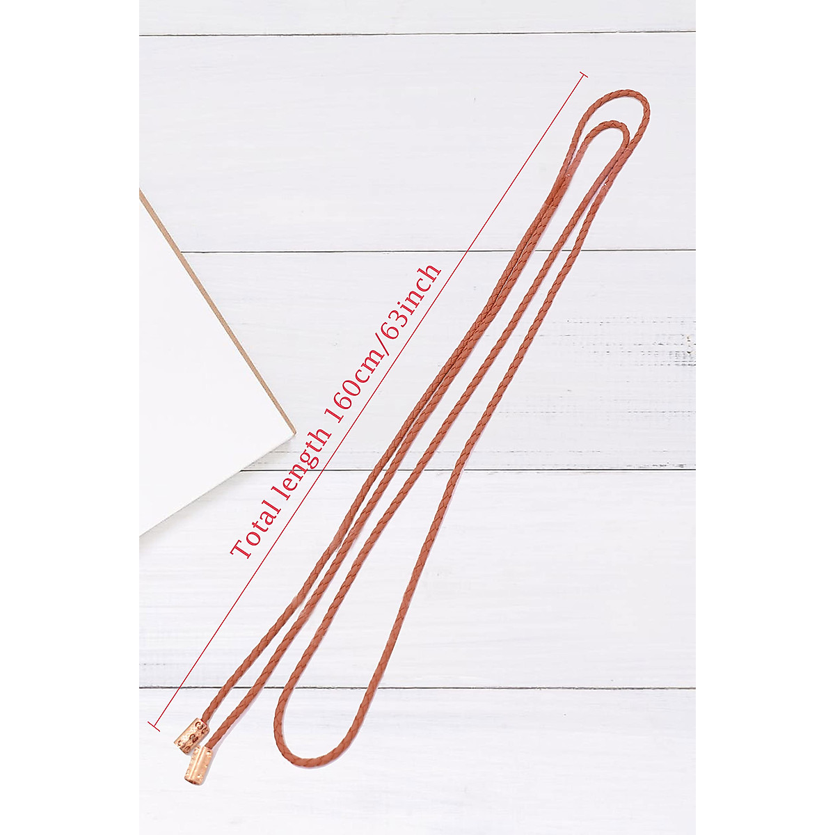 TeeYee Women PU Leather Knitted Waist String Belt/Rope/Chain Long Boho Wrap Skinny Belt (one size, tan)