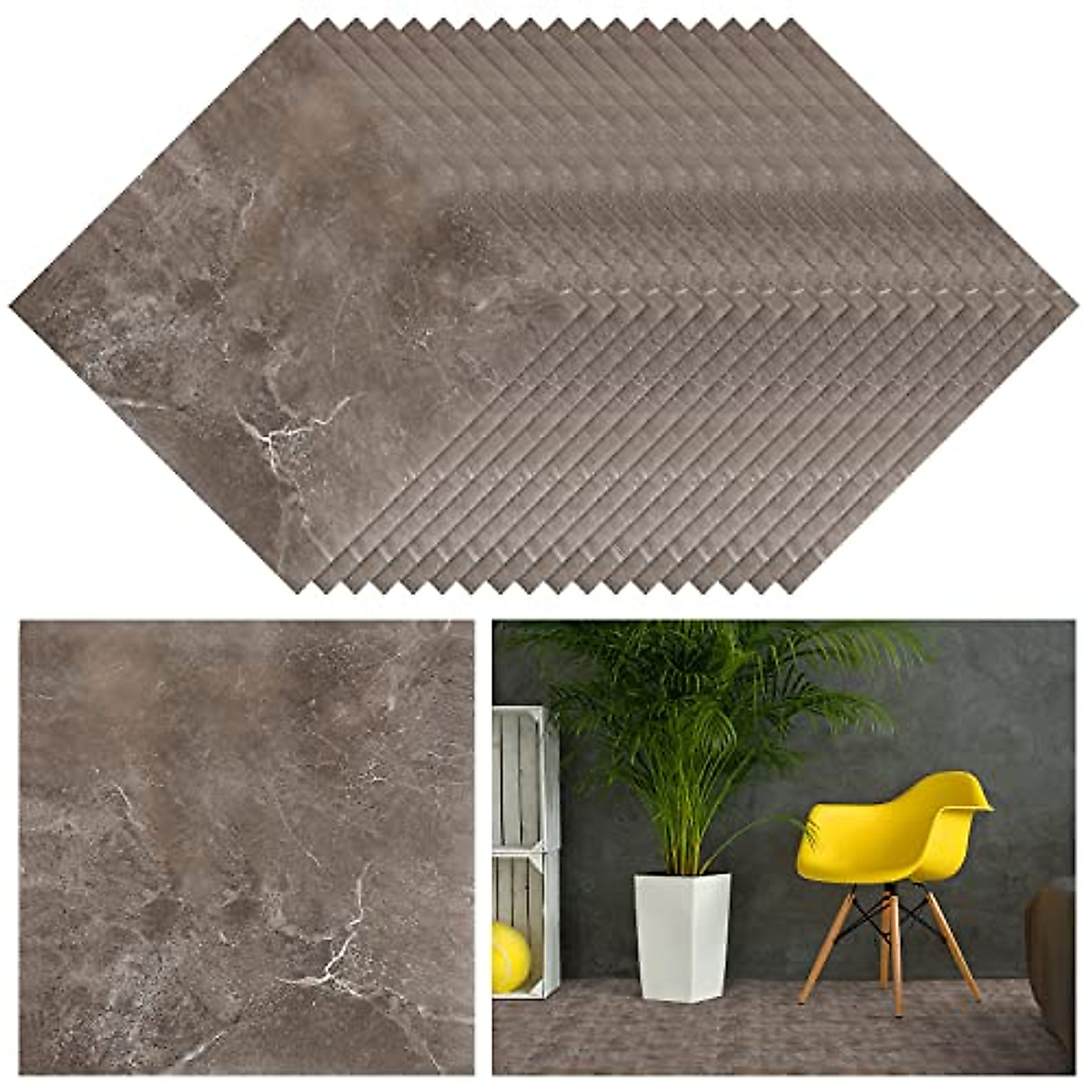 48 Pieces Vinyl Flooring Peel and Stick on Floor Tile 12 x 12 Inch Self Adhesive Waterproof for Kitchen Bathroom Living Room Bedroom (Multicolor Marble)