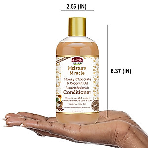 African Pride Moisture Miracle Honey, Chocolate & Coconut Oil Conditioner - Helps Repair & Replenish Moisture to Natural Coils & Curls, Nourishes & Restores, Sulfate Free, Color Safe, 12 oz