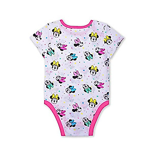 Disney Minnie Mouse Girls’ 4 Pack Bodysuit for Newborn and Infant – Pink/Grey/White