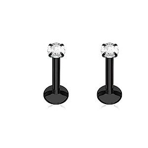 PIERCE ME 2pcs Black Titanium Anodized Internally Threaded Prong Top Gem Labret Lip Ring 16g 5/16"