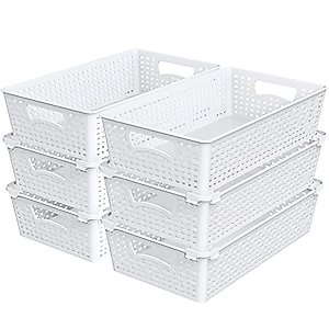 Simple Houseware 6-Pack Plastic Stackable Storage Basket Pantry Organizer, White