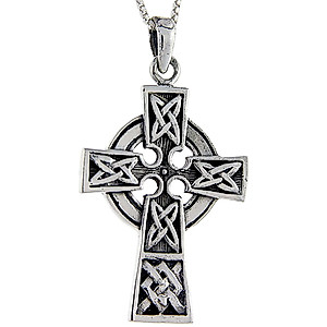 Sterling Silver Celtic Cross Pendant, 1 5/8 inch tall