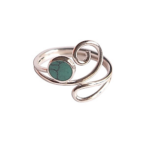 Handmade Silver Swirl & 5mm Turquoise Gemstone Wrap Band Adjustable Toe Ring, 925 Sterling Silver, Classic Dainty Open Toe, Pinky or Knuckle Rings for Women, By MiYa Jewelry Creations