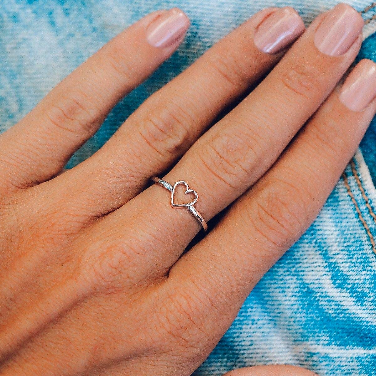 Pura Vida Silver-Plated Open Heart Ring - .925 Sterling Silver Band - Size 8