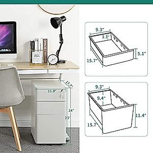YITAHOME 3-Drawer Metal Filing Cabinet Office Drawers with Keys, Compact Slim Portable File Cabinet, Pre-Built Office Storage Cabinet for A4/Letter/Legal (Gray and White)
