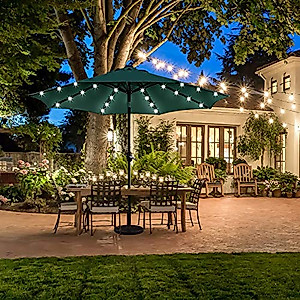 Yaheetech 9FT Patio Umbrella with Solar Lights - UV Protection Market Table Umbrella w/ 32 LED Lights & Push Button Tilt & Crank Lift System for Garden/Lawn/Deck/Backyard/Pool,Dark Green