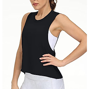 THE GYM PEOPLE Women's Open Cross Back Workout Tank Tops Loose Fit Sleeveless Yoga Running Shirts Black