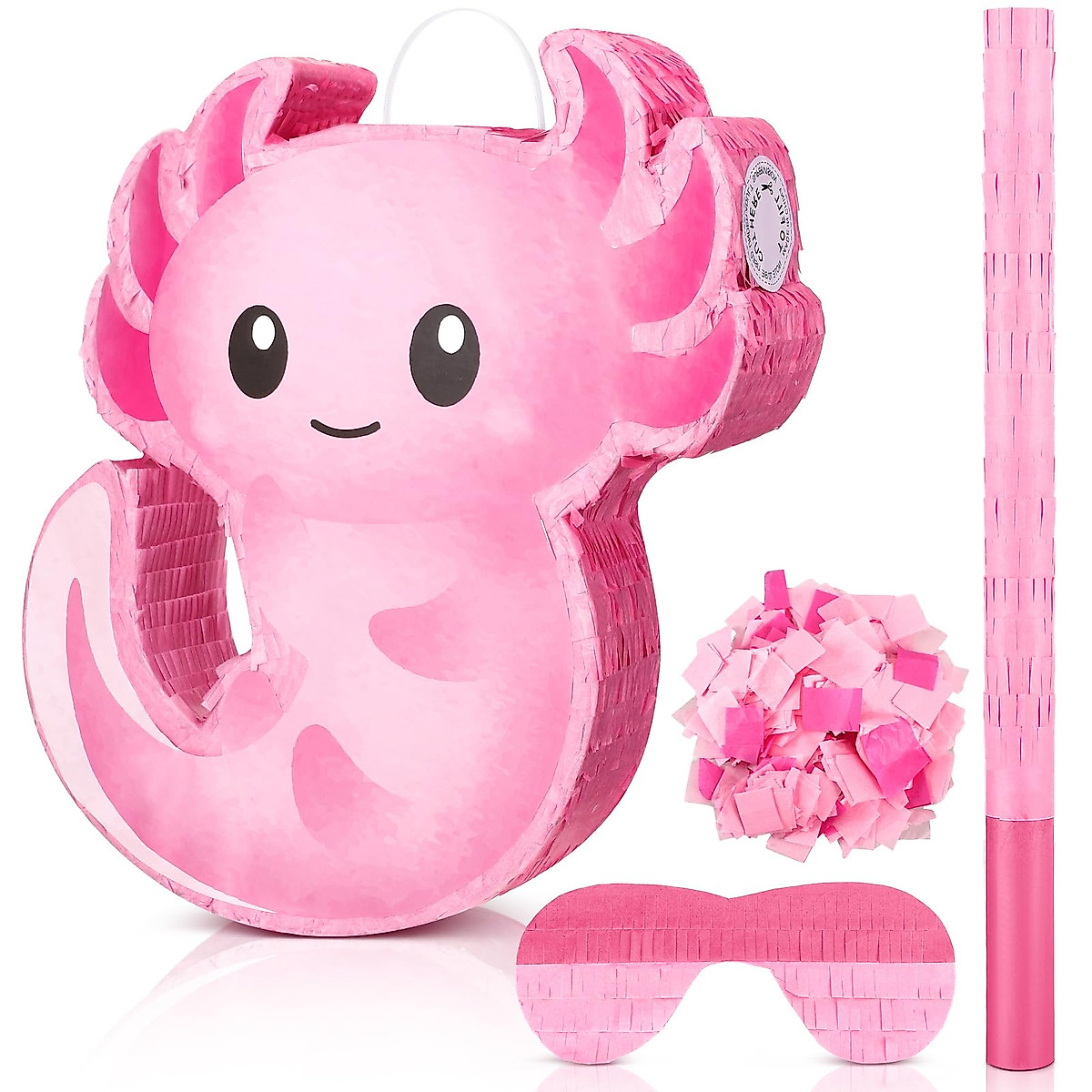 Leyndo Pink Axolotl Piñata for Birthday Party Pink Piñata with Stick Blindfold Confetti for adults Gift Halloween Party Decoration, Baby Shower, Axolotl Party Supplies, 15.7 x 11.8 Inch