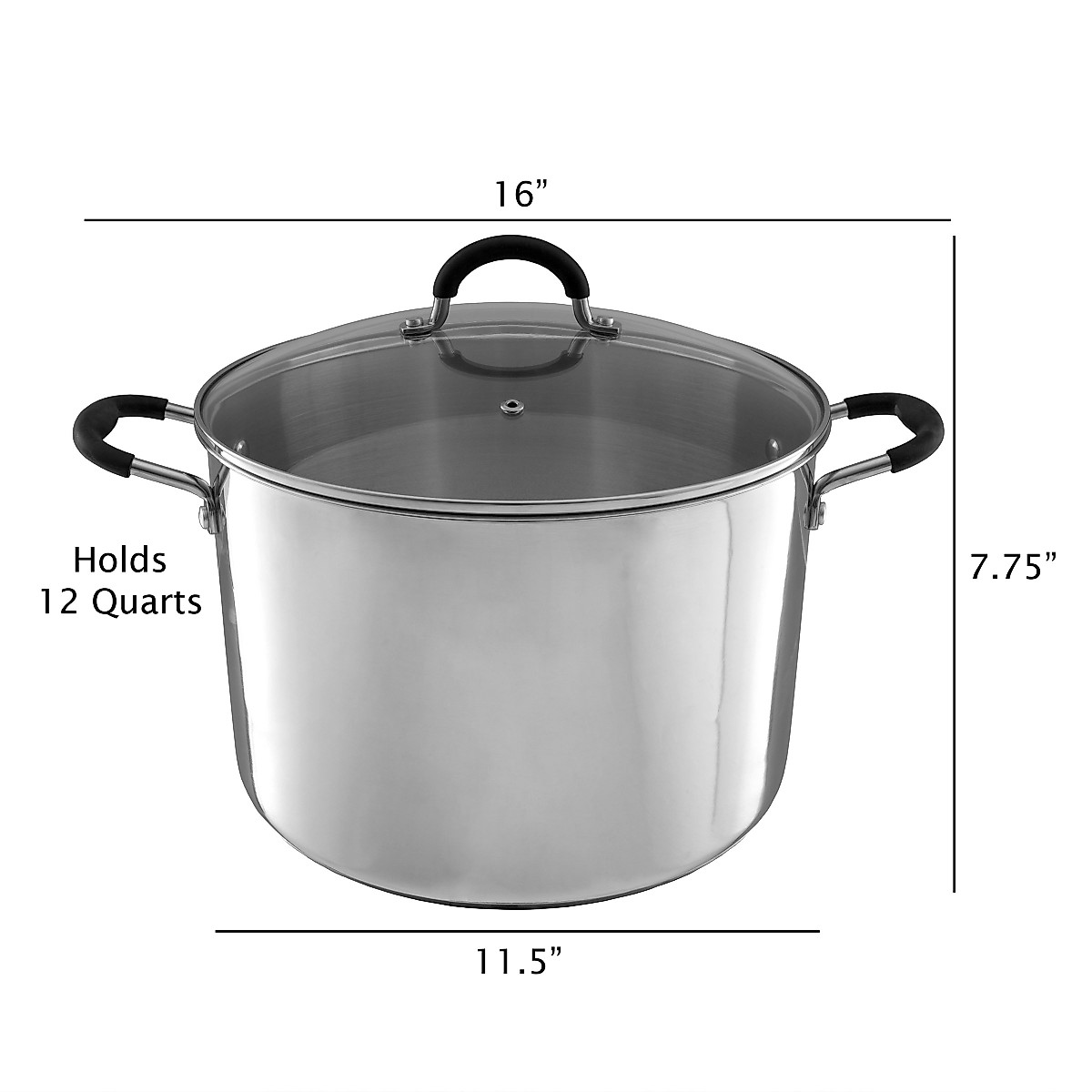 Large Stock Pot-Stainless Steel Pot with Lid-Compatible with Electric, Gas, Induction or Gas Cooktops-12-Quart Capacity Cookware by Classic Cuisine