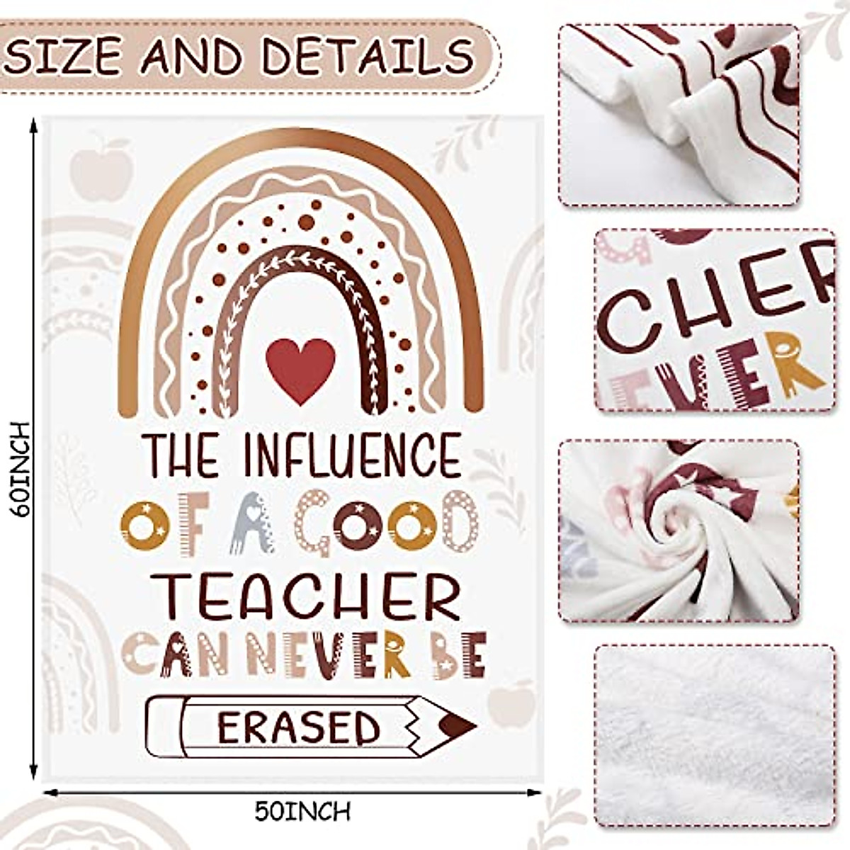 Teacher Blanket Birthday Gift Teachers Appreciation Blanket 60''x50'' Thank You Graduation Present Idea Flannel Soft Throw Blanket for Women School Retirement Birthday Teacher's Day (Rainbow)
