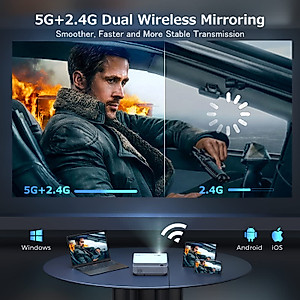 Projector with WiFi and Bluetooth, FUDONI 5G WiFi Native 1080P Outdoor Projector 11000L Support 4K, Portable Movie Projector with Screen and Max 300", for iOS/Android/Laptop/TV Stick/HDMI/USB/VGA/TF