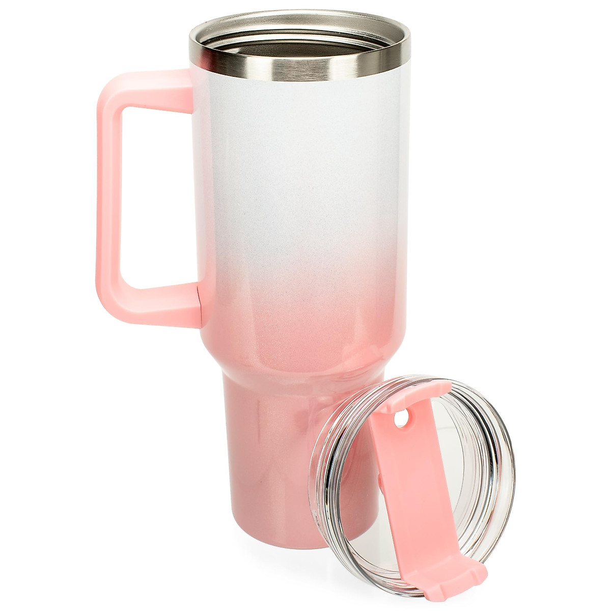 100 North Lucky 4 Leaf Clover Irish St. Patrick's Shamrock Wrap-Around 40 Oz. Stainless Steel Water Bottle Coffee Mug, Spill & Leak Resistant, Travel Tumbler with Handle, Lid & Straw, Teal & Purple