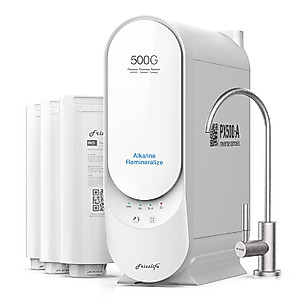 Frizzlife PX500-A Reverse Osmosis Water Filtration System - Alkaline & Remineralization, 500 GPD Fast Flow RO Filter, with MWT3 Mini Water Tank, with IMC-1 Ice Maker Kit