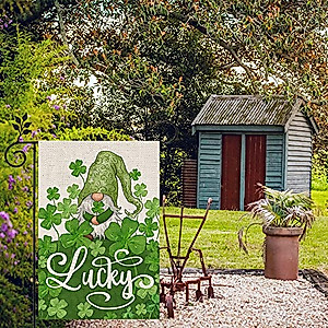 CROWNED BEAUTY St Patricks Day Garden Flag 12×18 Inch Double Sided Gnome Green Shamrocks Clovers Lucky Outside Vertical Holiday Yard Decor
