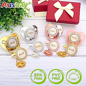 Personalized Pacifier Set with Name, BPA Free, Bling Gold Silver Pink Rose Gold Luxurious Ideal Gift for Newborns (Rose Gold)