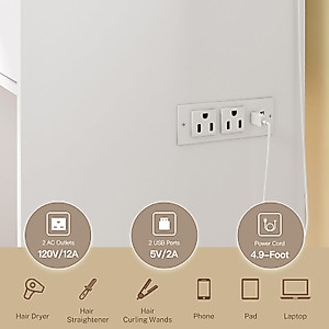 FIONESO Vanity Desk with Large Mirror, Makeup Vanity Table with Power Strip, 10 Lights & 2 Drawers, Dressing Table Set with 3 Lighting Color Adjustable for Women and Girls, Bedroom, White