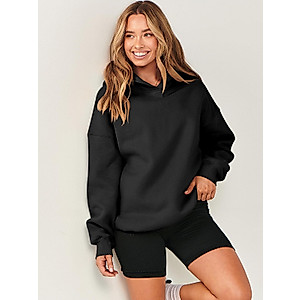 ANRABESS Womens Oversized Hoodies Fleece Pullover Sweatshirts Fall Casual Comfy Lightweight Hooded Clothes for Teen Girls Black A1023heise-S