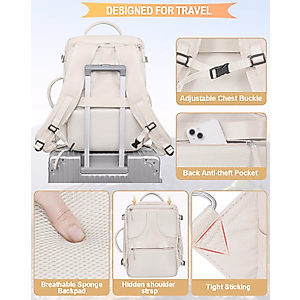 Getravel Travel Backpack For Women, Airline Approved Personal Item Bag, Carry On Backpack,17 Inch Laptop School Backpack, Waterproof Casual Overnight Bag, Hiking Backpack (Beige)