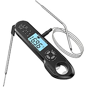 Digital Meat Thermometer, Dual Probe, Instant Read, Large Backlit Display, Thermometer for Cooking in The Kitchen or Grilling on The BBQ, with Magnet and Bottle Opener