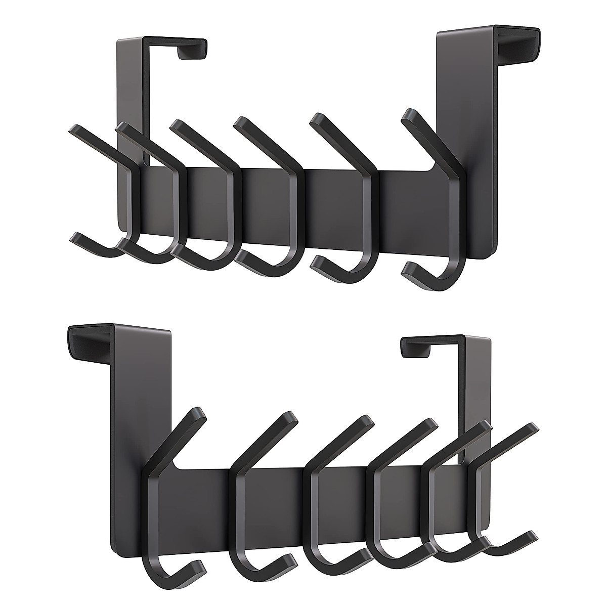 SAYONEYES Matte Black Over The Door Hooks - Heavy Duty Stainless Steel Door Hanger Holder with 6 Double Hooks for Hanging Coat Robe Hat Bag Towel Rack Bathroom, Bedroom – 2 Pack