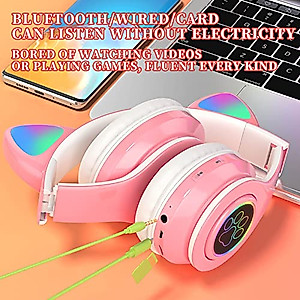 Bluetooth Headphones Over-Ear Cat Ear Wireless Headset with LED Flashing, Noise Cancelling Headphones Lightweight Head-Mounted Wireless Headphones with Hifi Stereo, Deep Bass, Cool Stuff (Black)
