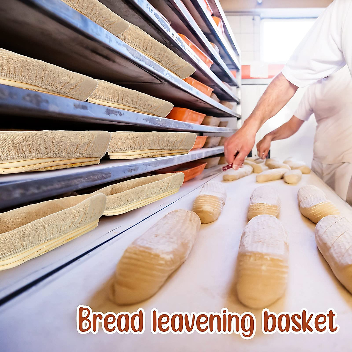 4 Pieces 13.8 Inch Banneton Bread Proofing Basket Oval Long Bread Proofing Basket Banneton Basket Dough Proofing Basket with Liners and Scatters for Home Sourdough Bread Baking