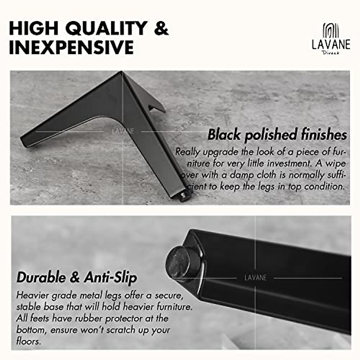 La Vane 4 inch Metal Furniture Legs, Set of 4 Modern Iron Diamond Triangle Furniture Feet DIY Replacement Black for Cabinet Cupboard Sofa Couch Chair Ottoman