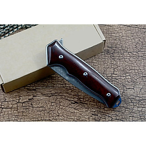 TWO SUN YSTART Damascus Blade Pocket Outdoor Folding Knife Red Ebony Wood Handle