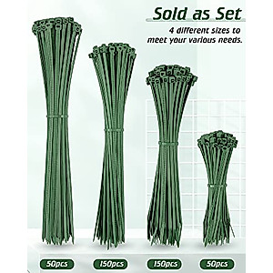 400pcs 4 Sizes Cable Zip Ties, Idemeet 12+10+8+4 Inch Heavy Duty PA66 Plastic Wire Ties, Premium Self-locking Nylon Cable Ties Decoration Tie Wraps for Gardening Fence Farming Grid Wall, Green