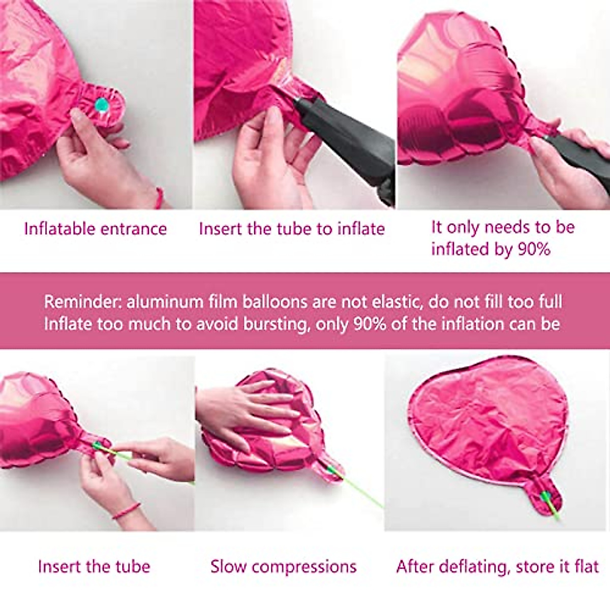 12Pcs Heart Shape Foil Balloons, 18" Balloons Aluminum Foil Decorations Suitable for Birthday Parties, Weddings, Engagement Parties, Valentine's Day Decorations, Celebrations, Anniversaries (Pink)
