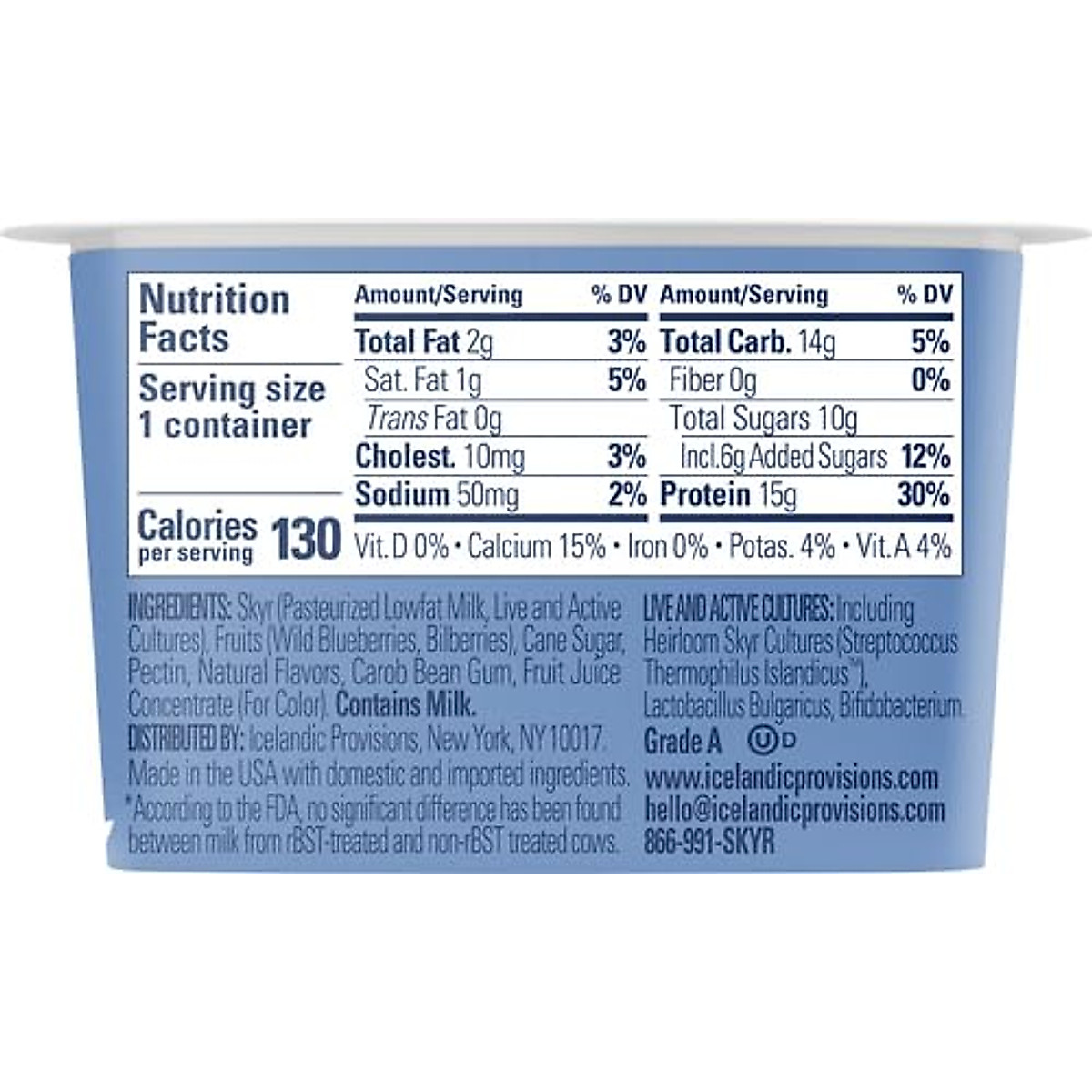 Icelandic Provisions, Wild Blueberry and Bilberry Thick and Creamy SKYR, 5.3 Ounce