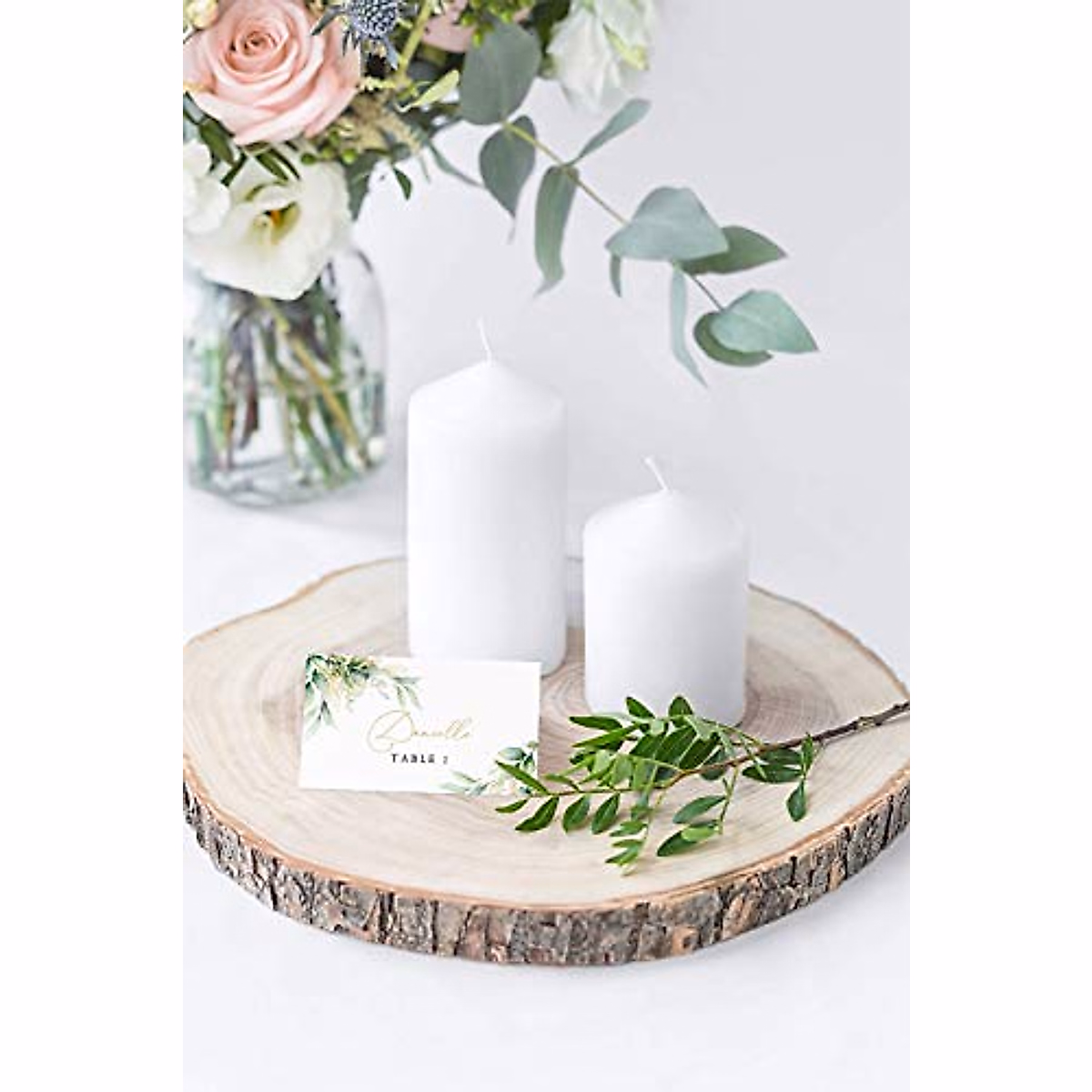 Wedding Place Cards Table, 50 Pack, 2 x 3.5 inch, Gold & Greenery Place Cards for Weddings, Premium Eucalyptus Wedding Name Place Cards for Table Setting, Easy Folding Matte Finish Placecards Wedding