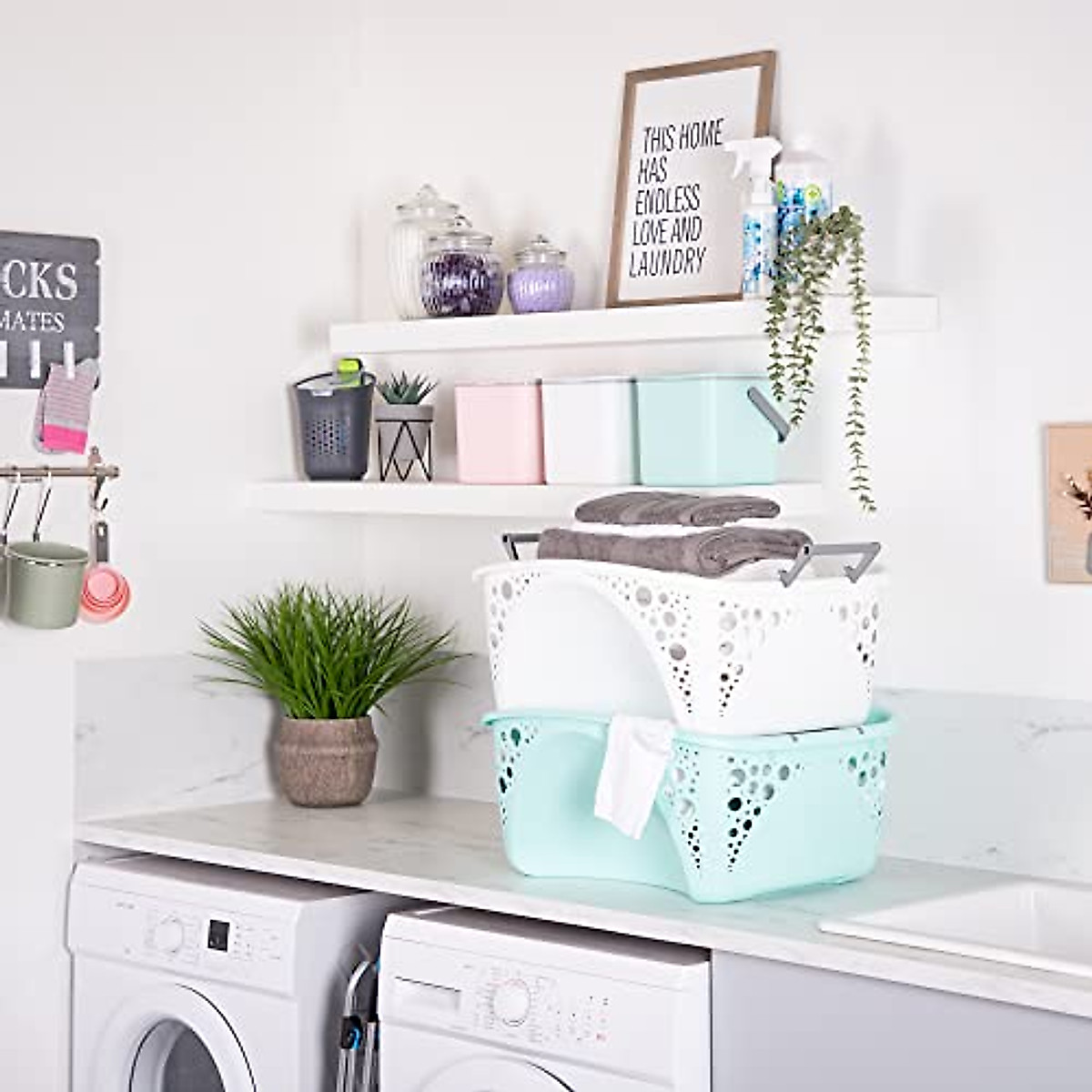 Minky Homecare 10gal Stackable Laundry Basket, Easy to Carry, Folding Handles – Ideal For Multipurpose Storage, Grey