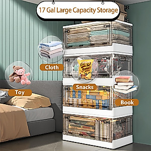 Lexza 2 Pack Closet Organizers and Storage, 17 Gal Collapsible Storage Bins, Dorm Essentials, Plastic Storage Bins, Stackable Storage Bins with Wheels for Clothing, Snacks, Books, Bedding and Toys