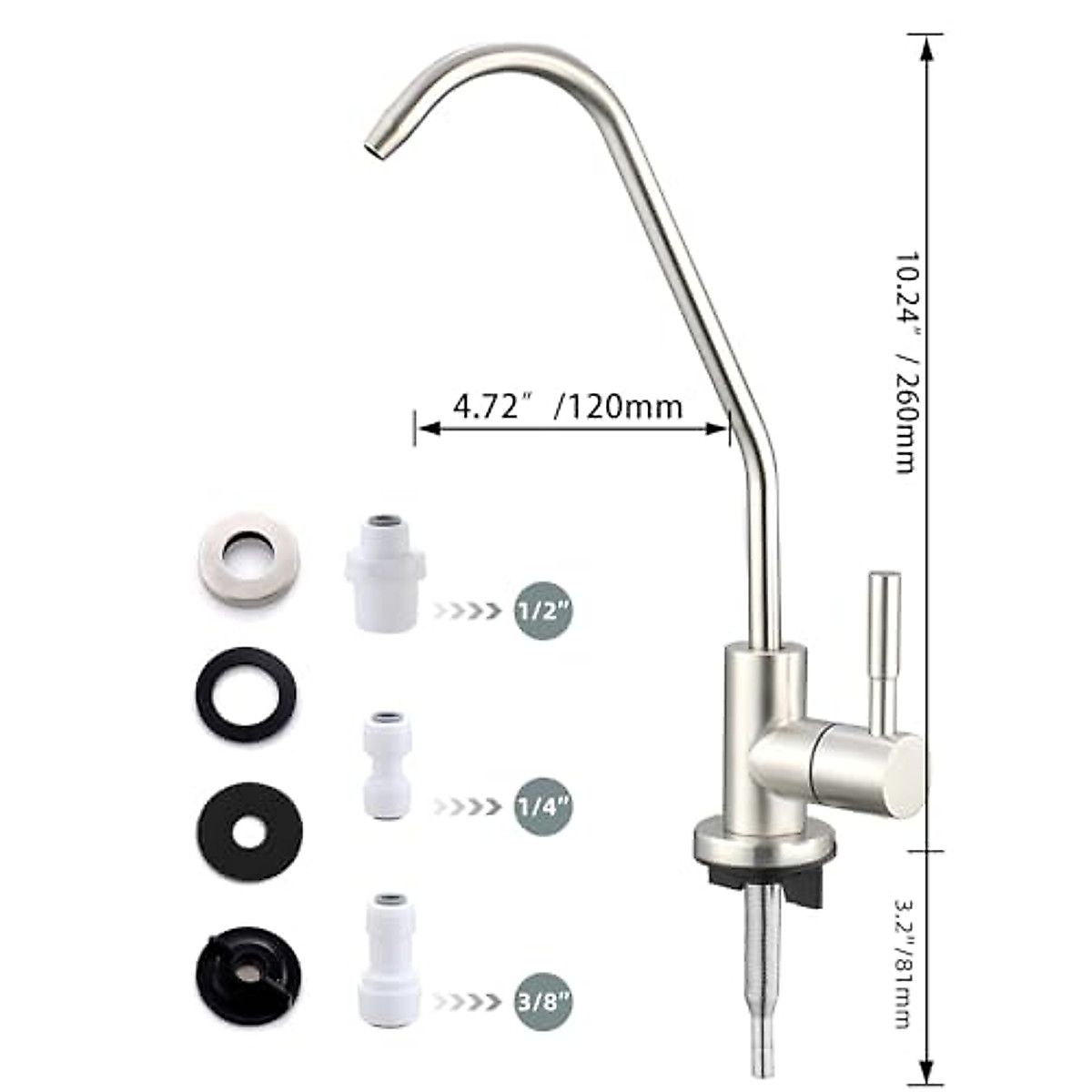 Drinking Water Faucet,Easy to Install Lead-Free Sink RO Faucet,Water Filter Faucet for Kitchen Bar Sink,Brushed Nickel SUS304 Reverse Osmosis Faucet
