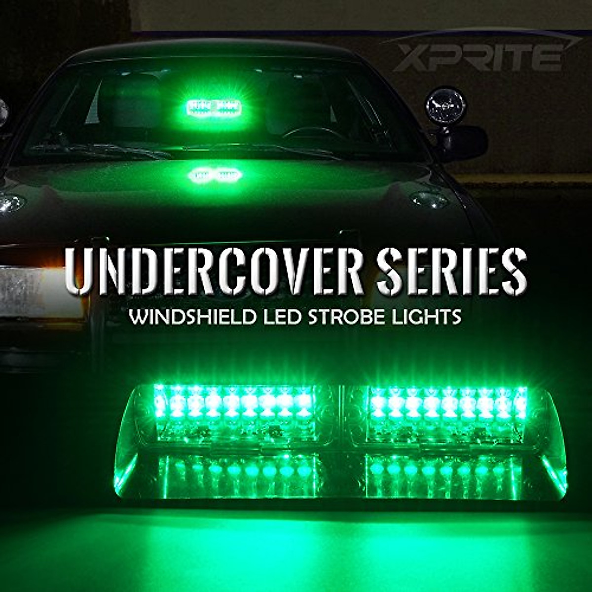 Xprite LED High Intensity Windshield Dash Emergency Strobe Lights w/Suction Cups for Police Law Enforcement Vehicles Truck Interior Roof Hazard Warning Flash Light Green (Others Color Available)
