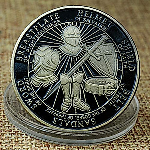 Put On The Whole Armor of God Black Enamel Challenge Coin Antique Gold