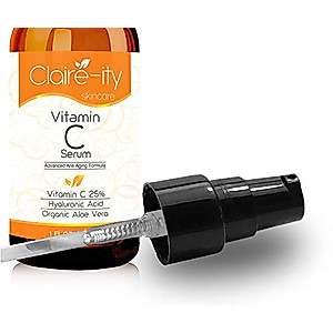 Claire-ity 25% Vitamin C Serum with Hyaluronic Acid and Vitamin E, Organic Topical Anti-Aging Moisturizing Facial Serum for Face, Neck & Décolleté(1 fl. oz)