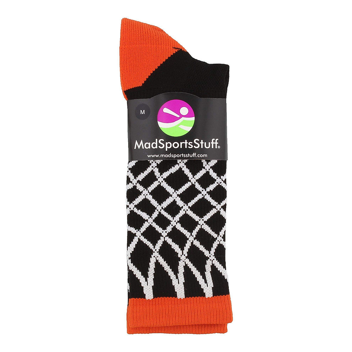 MadSportsStuff Crew Length Elite Basketball Socks with Net (Black/Orange, Medium)