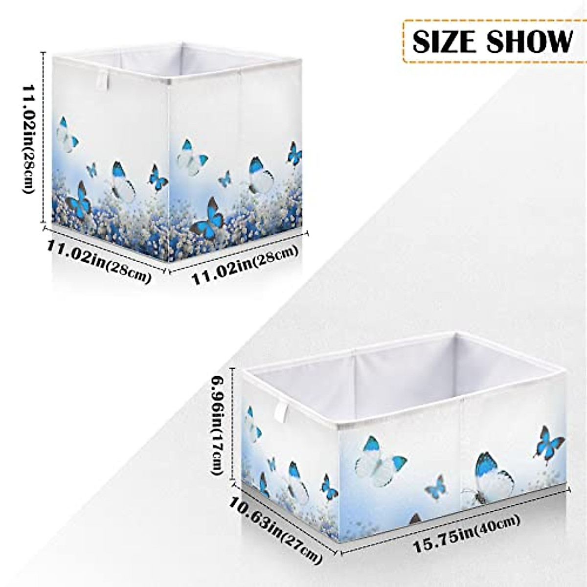 Kigai Blue Hydrangea and Butterfliesblue Hydrangea and Butterflies Cube Storage Bin 11x11x11 In, Large Organizer Collapsible Storage Basket for Shelves, Closet, Storage Room