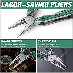 FLISSA Multi Tool Pliers, Green 16 in 1 Stainless Steel Multipurpose tool with Tactical Multitool Knife, Screwdrivers, Saw, Bottle Opener and Durable Sheath, Essential Gear for Outdoor Adventures