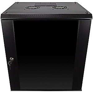 NavePoint 12U Server Rack Enclosure with Glass Door, Cooling Fan, Locks, & Removable Side Panels - 12U Wall Mount Network Cabinet 19 Inch Rack 17.7 Inches Deep