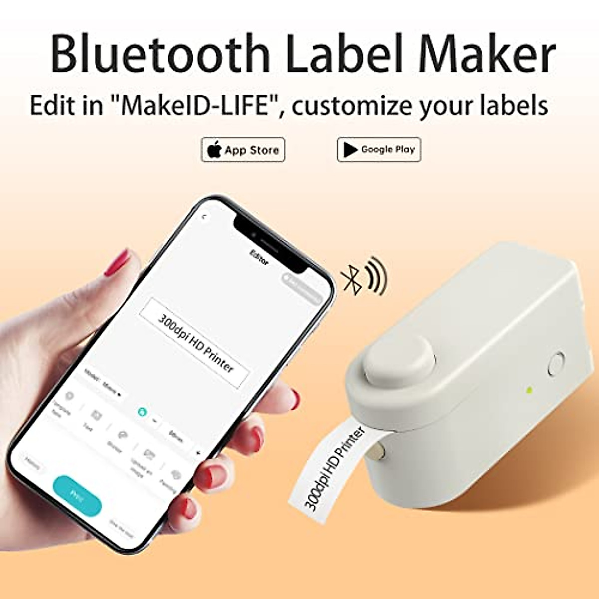 Makeid Label Maker Machine with 2 Tapes (1 White+ 1 Transparent) 3/5 inch or 16mm USB Rechargeable Thermal Label Printer for Android iOS Cute Fonts Emoji Stickers Fast and Easy, Beige