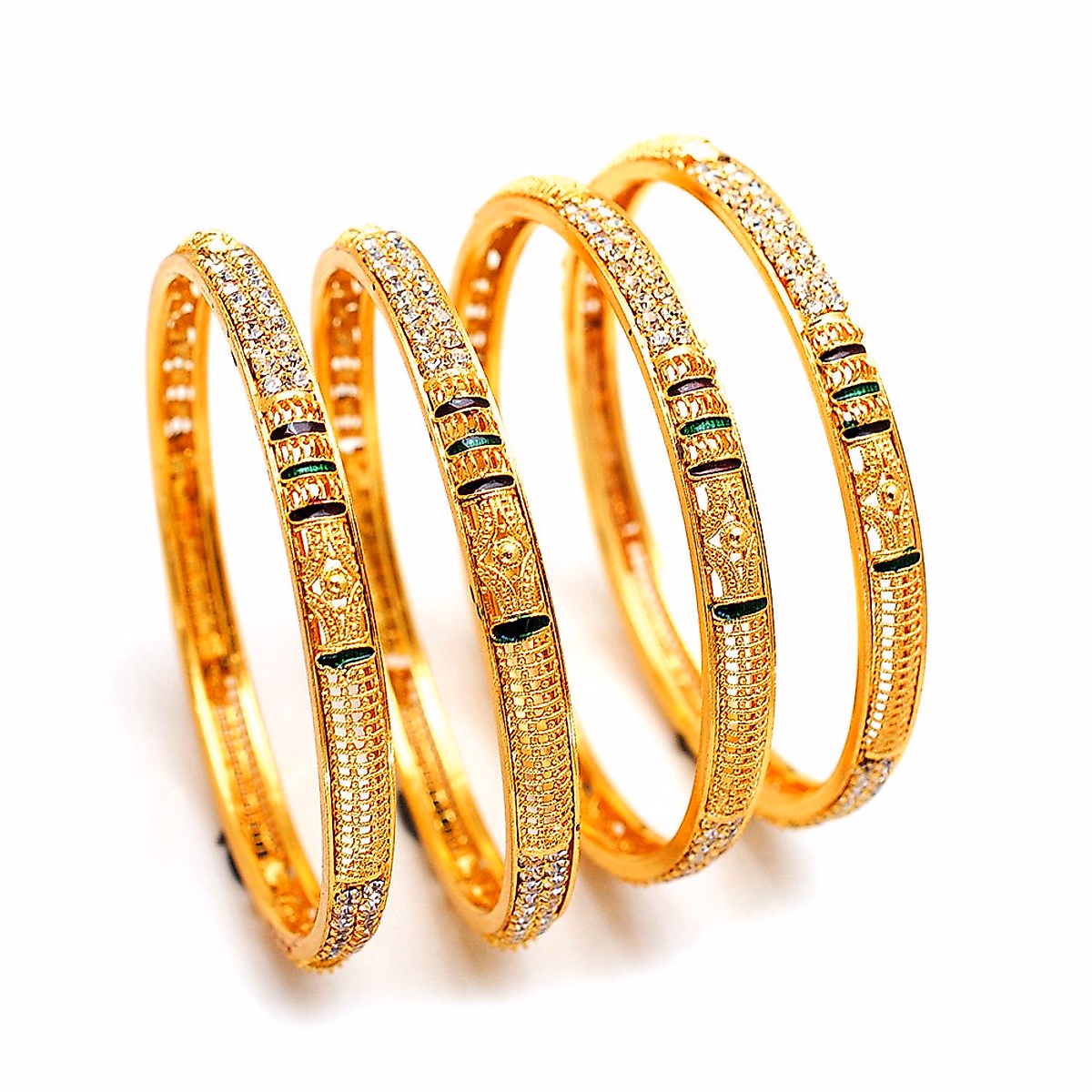Jewar Mandi Bangles Gold Plated Silver Etching Handmade Work Bracelet Jewelry for Women & Girls (Two Tone Bangles, 2.8) (Stones with Meena Work-2, 2.8)