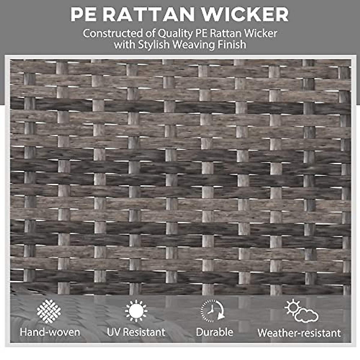 Outsunny Outdoor Wicker Rocking Chair w/Wide Seat, Thickened Cushion, Rattan Rocker with Steel Frame, High Weight Capacity for Patio, Garden, Backyard, Mixed Grey