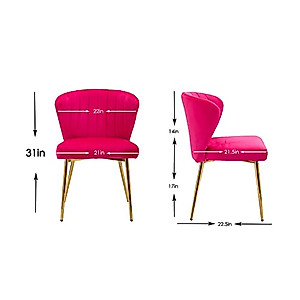 ZOBIDO Set of 2 Accent Chair Glam Velvet Dining Room Side Chair with Golden Metal Legs Tufted Back Accent Chair for Home Living Room/Bedroom/Beauty Room/Dining Room (Rose red)