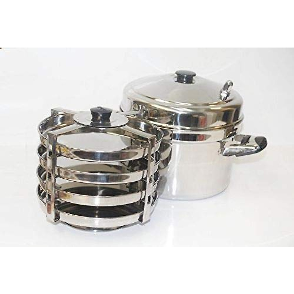 Tabakh 4-Plate Stainless Steel Dhokla Stand with Cooker, Large, Silver