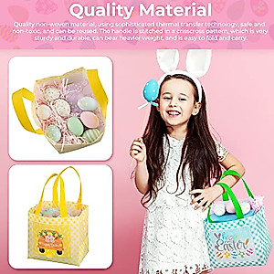 Whaline Easter Reusable Gift Bag Buffalo Plaids Tote Bags with Handles Non-Woven Bags Grocery Shopping Bag Easter Bunny Egg Gnome Party Treat Bag Goodie Bag for Egg Hunt Game, 8 Pack