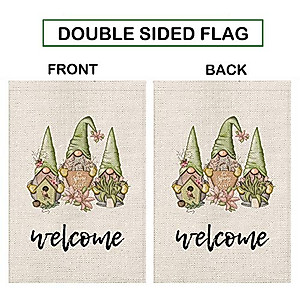 Spring Welcome Gnomes Garden Flag Burlap Summer Outdoor Decorations Double Sided Vertical Farmhouse Flags Yard Decor 12.5 x 18 Inch